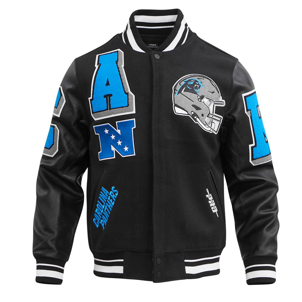 NFL CAROLINA PANTHERS MASHUP MEN'S RIB WOOL VARSITY JACKET (BLACK ...
