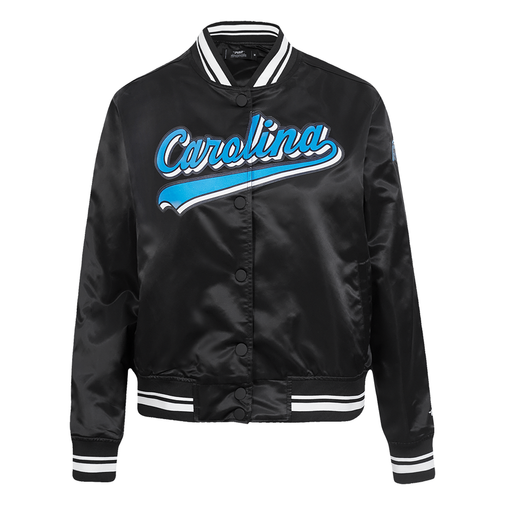 NFL CAROLINA PANTHERS SCRIPT TAIL WOMEN'S SATIN JACKET (BLACK) – Pro ...