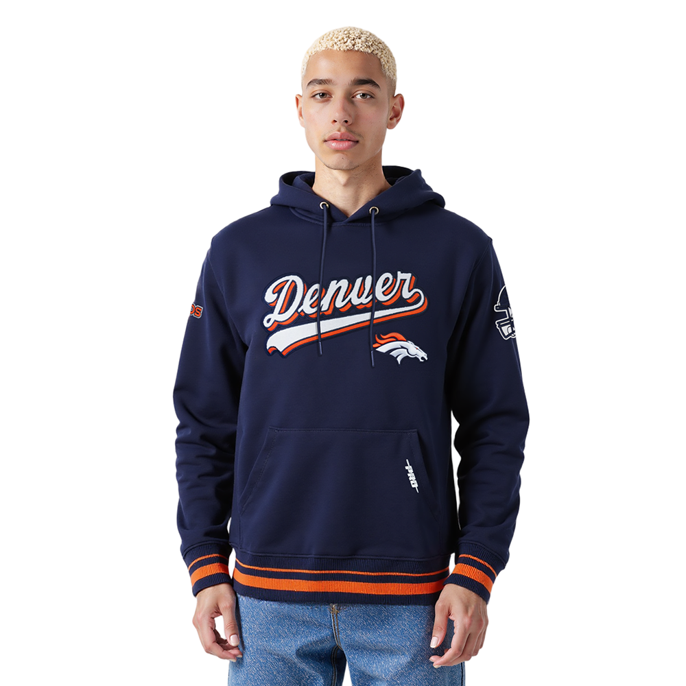 NFL DENVER BRONCOS SCRIPT TAIL MEN'S RIB FLC PO HOODIE (MIDNIGHT NAVY ...