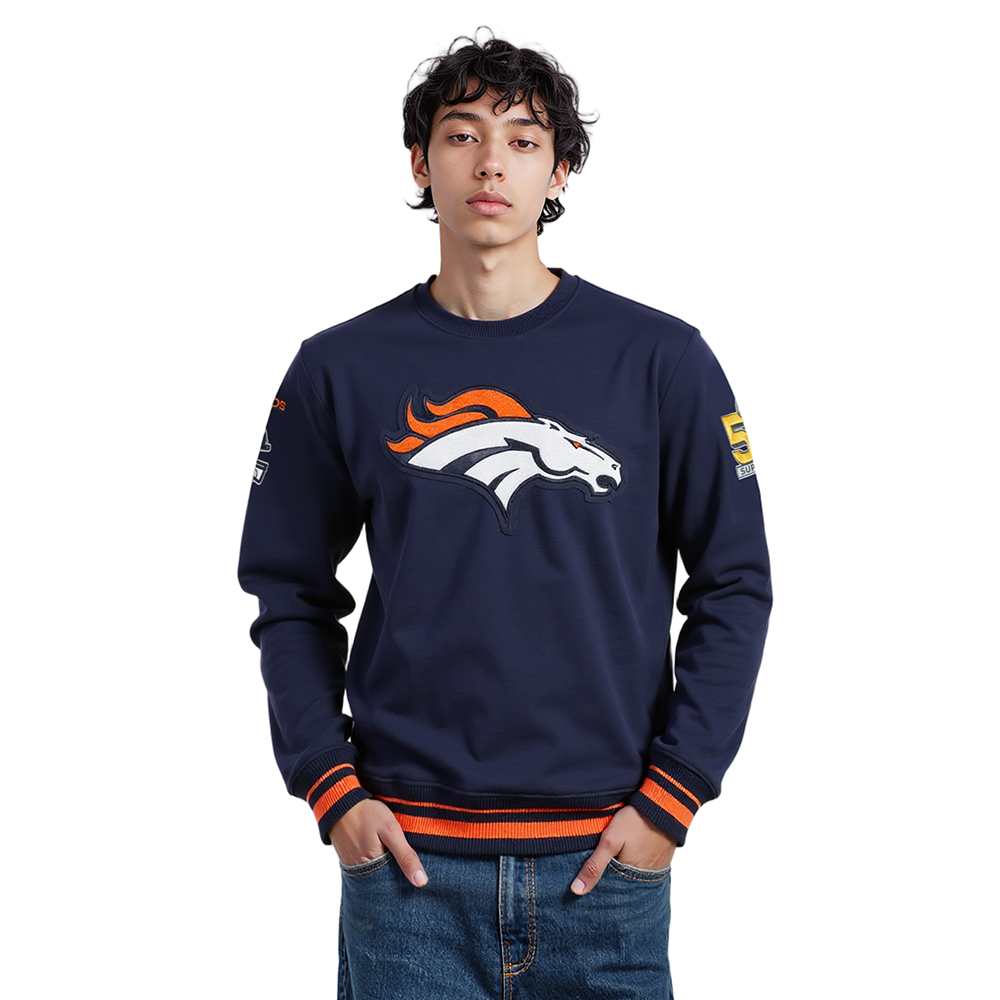 NFL DENVER BRONCOS MASHUP MEN'S RIB CREWNECK (MIDNIGHT NAVY/ORANGE/MID ...