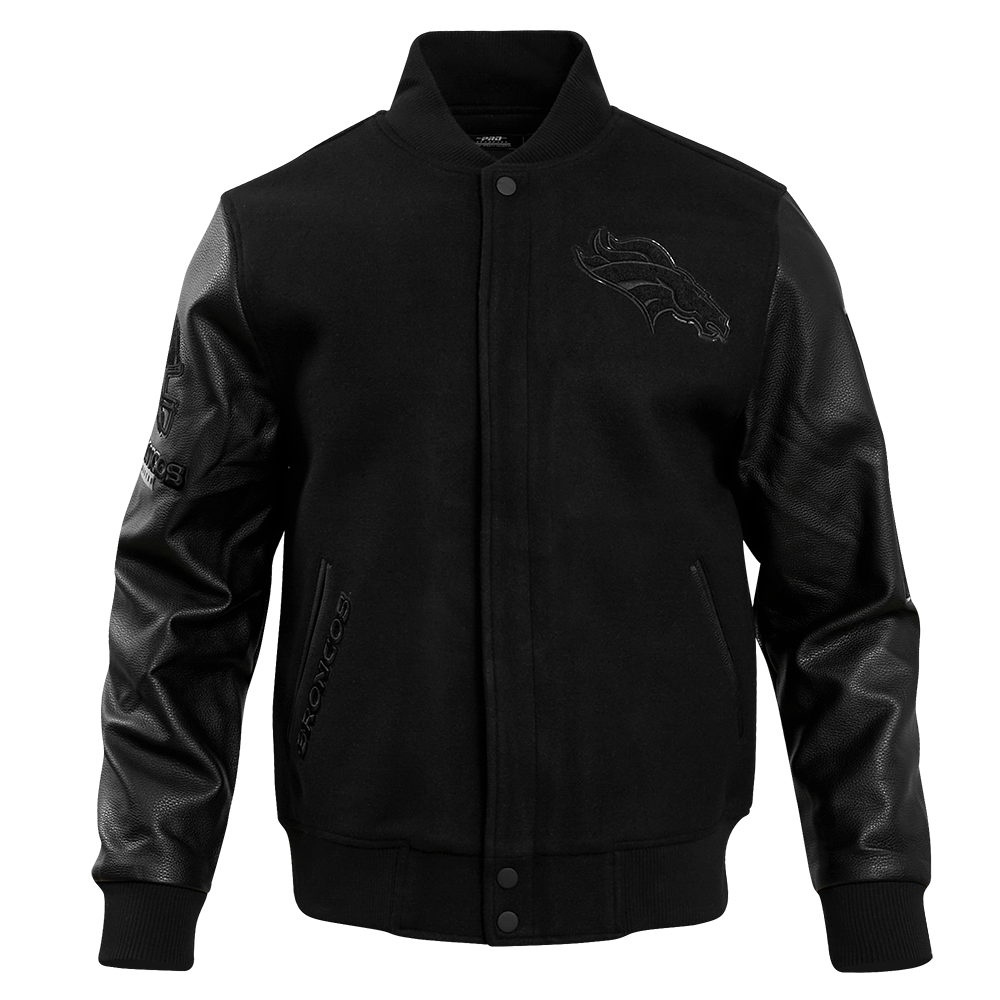 NFL DENVER BRONCOS TRIPLE BLACK MEN'S WOOL VARSITY JACKET (TRIPLE BLAC ...