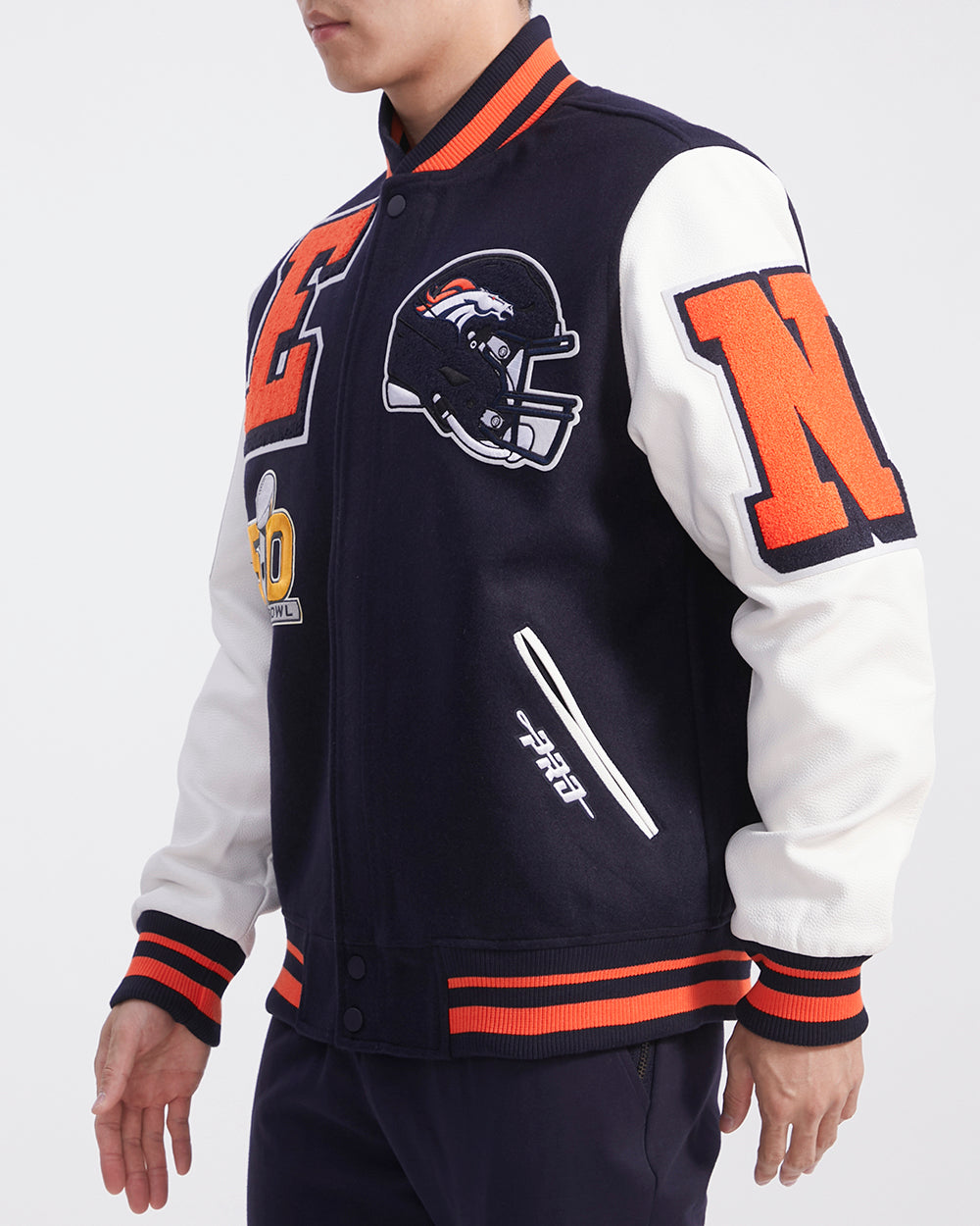 NFL DENVER BRONCOS MASHUP MEN'S RIB WOOL VARSITY JACKET (MIDNIGHT NAVY ...