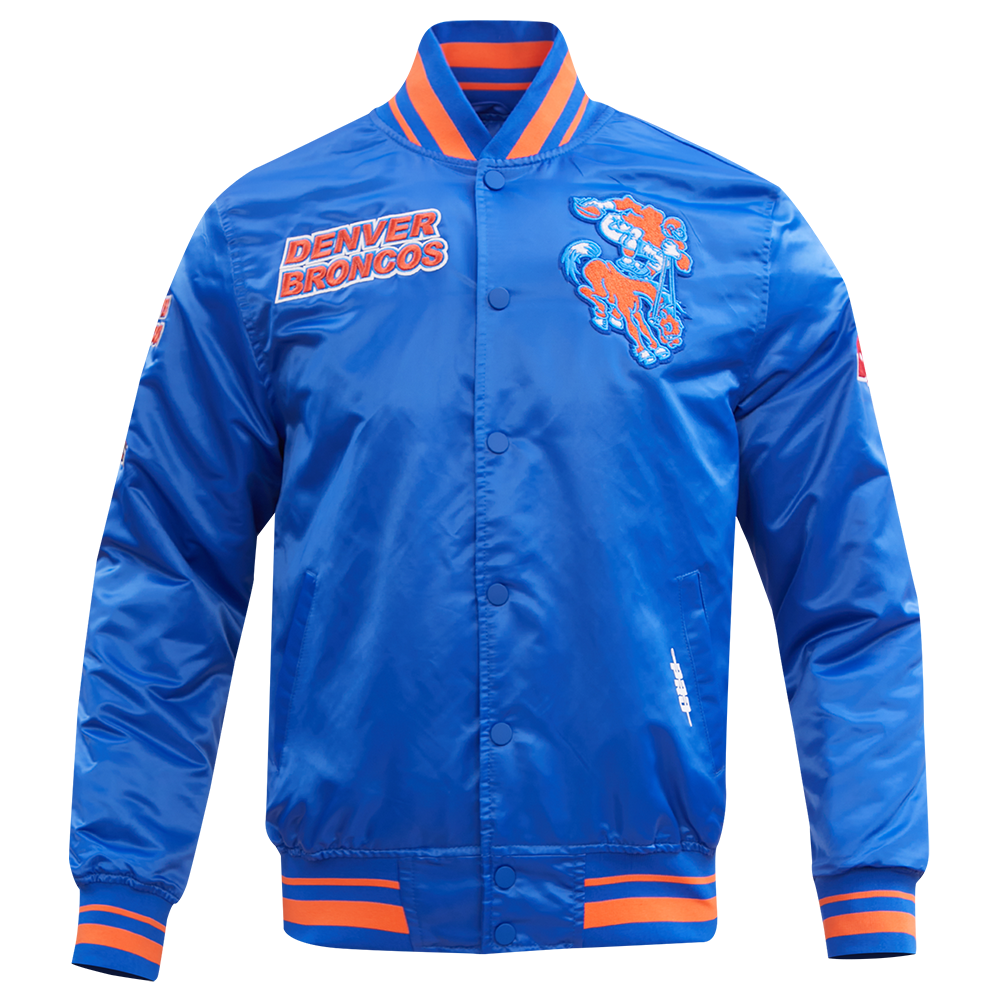 NFL DENVER BRONCOS RETRO CLASSIC MEN'S RIB SATIN JACKET (ROYAL BLUE/OR ...