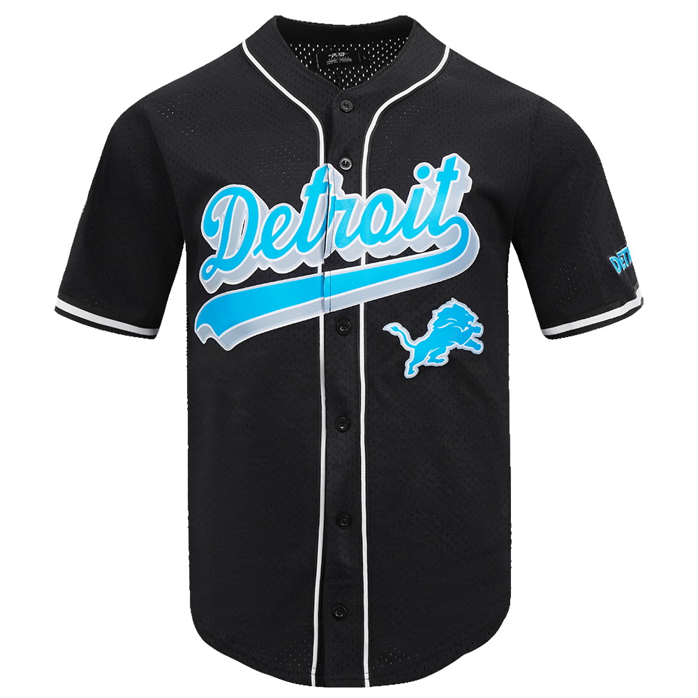 NFL DETROIT LIONS SCRIPT TAIL MEN'S MESH BUTTON DOWN SHIRT (BLACK ...