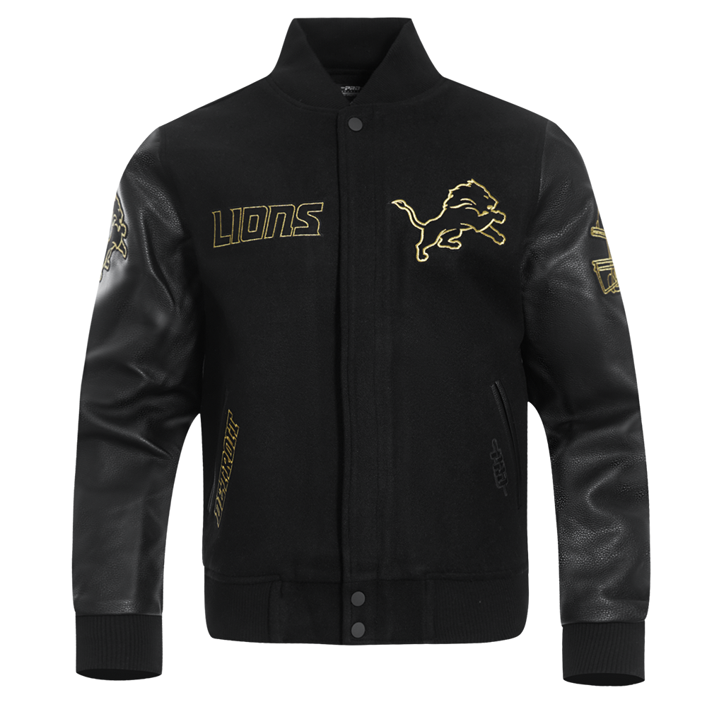 NFL DETROIT LIONS BLACK & GOLD MEN'S WOOL VARSITY JACKET (JET BLACK ...