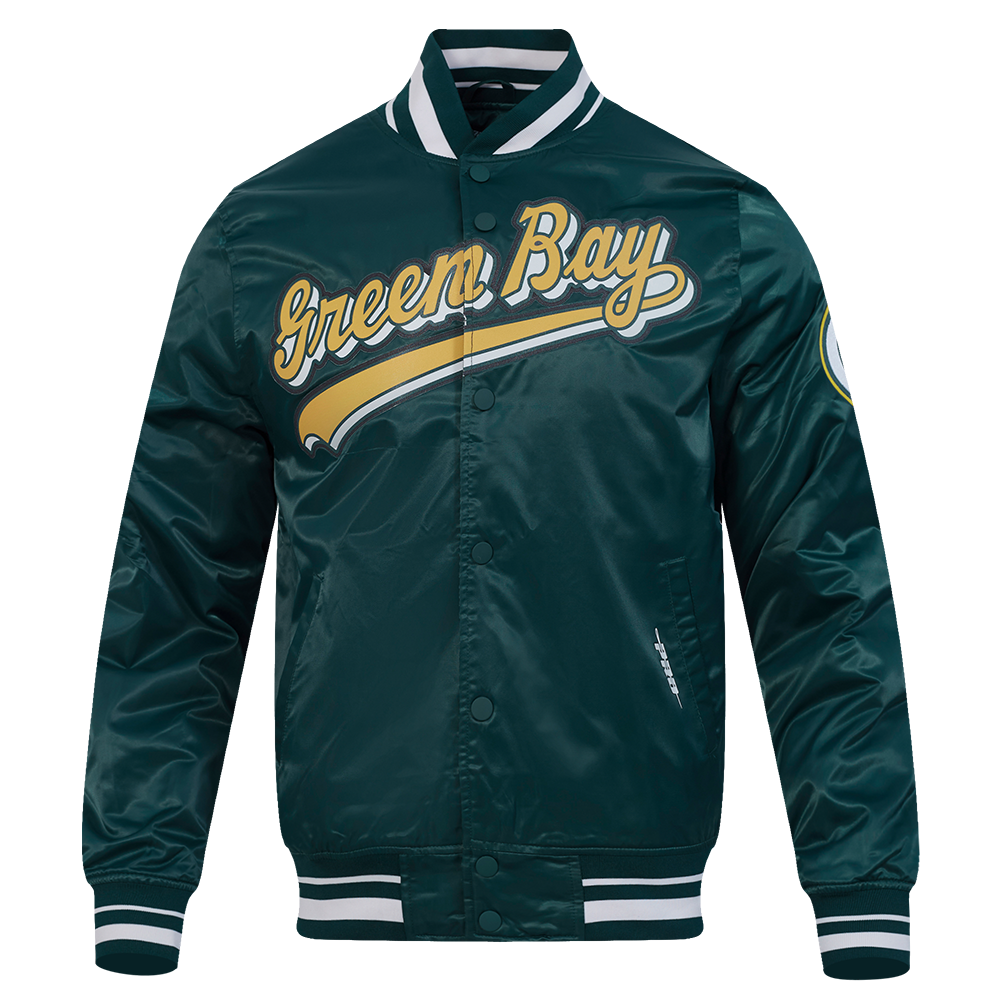 NFL GREEN BAY PACKERS SCRIPT TAIL MEN'S SATIN JACKET (FOREST GREEN ...