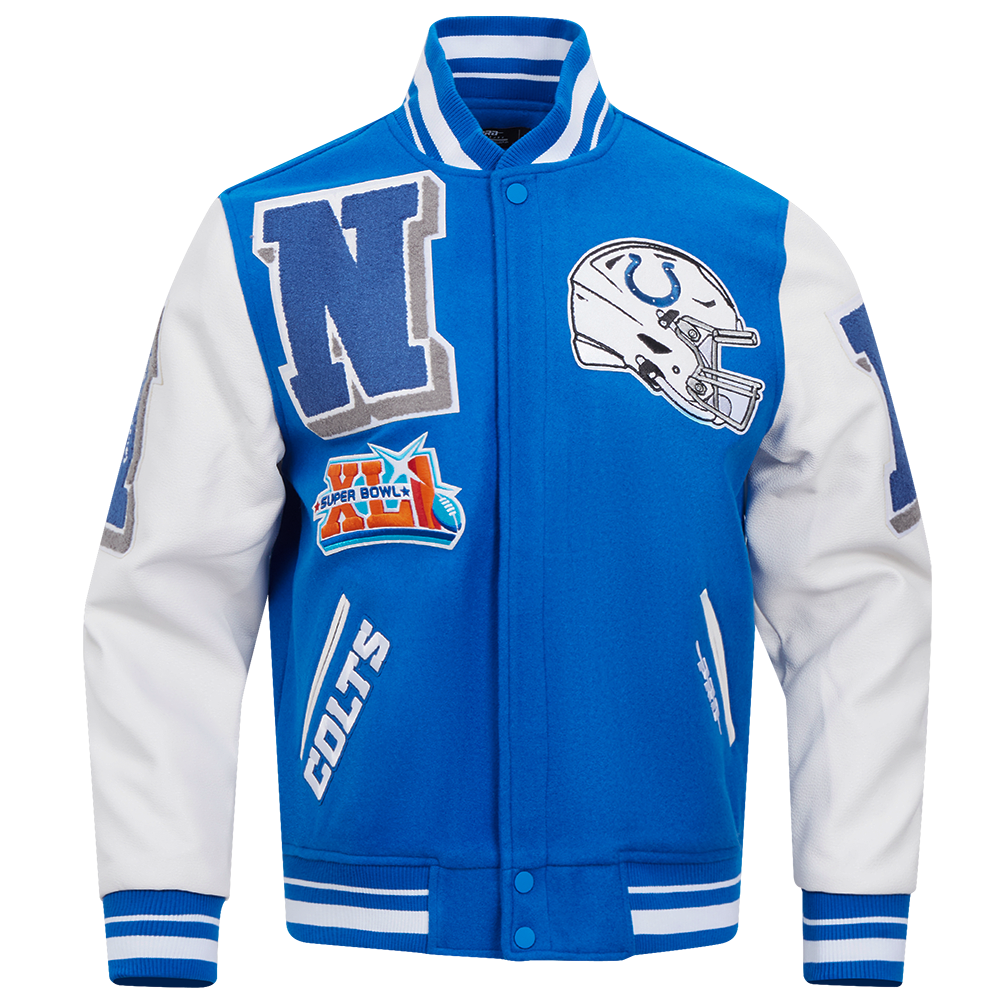 NFL INDIANAPOLIS COLTS MASHUP RIB WOOL MEN'S VARSITY JACKET (ROYAL BLU ...