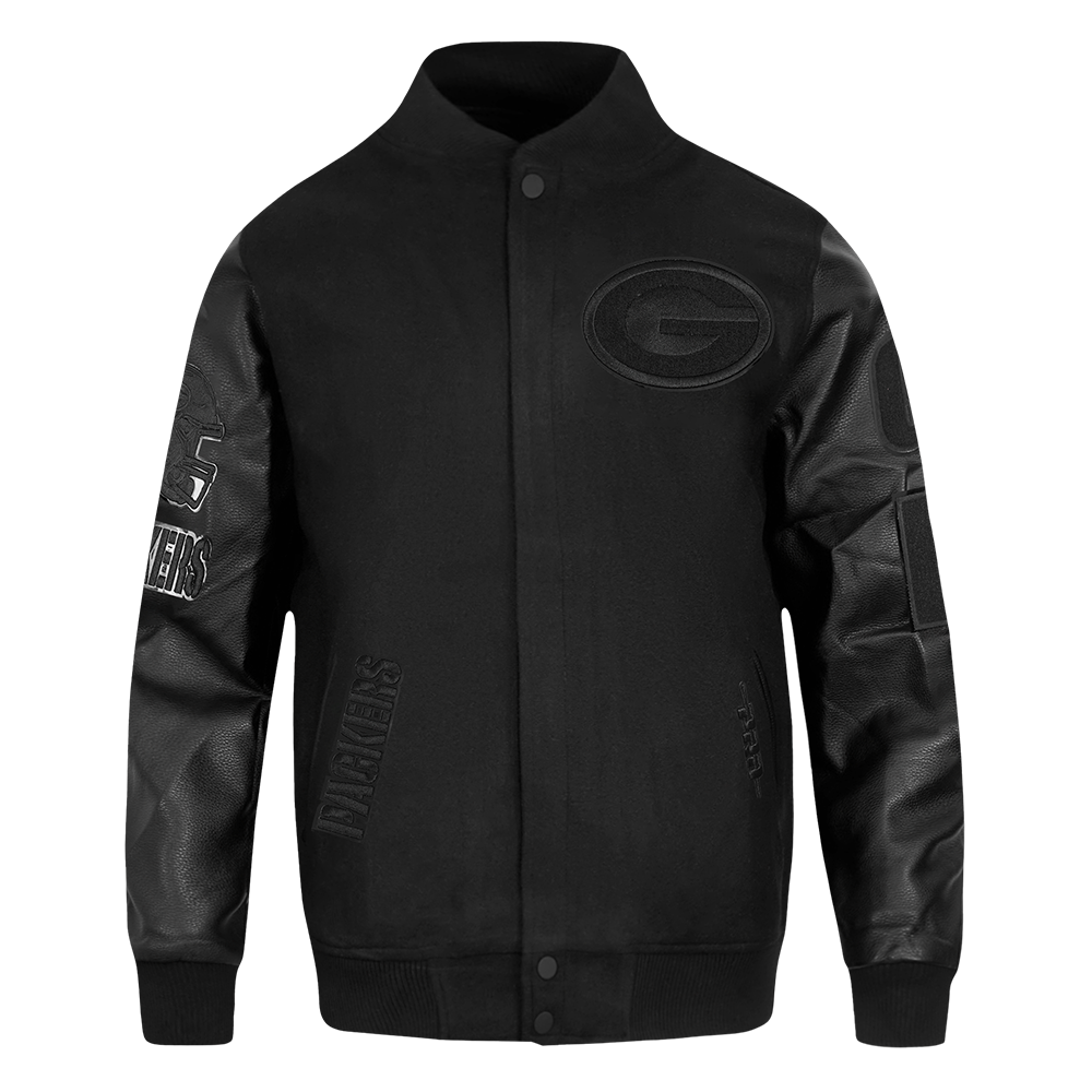 NFL GREEN BAY PACKERS TRIPLE BLACK MEN'S WOOL VARSITY JACKET (TRIPLE B ...