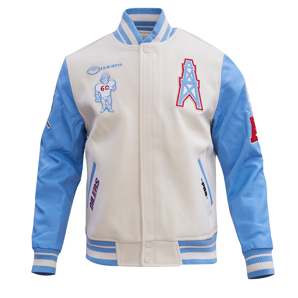 NFL HOUSTON OILERS RETRO CLASSIC MEN'S RIB WOOL VARSITY JACKET (EGGSHE ...