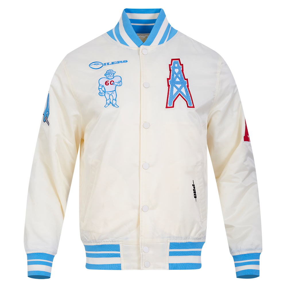 NFL HOUSTON OILERS RETRO CLASSIC MEN'S RIB SATIN JACKET (EGGSHELL/ UNI ...