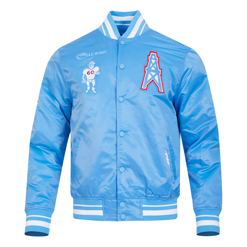 NFL HOUSTON OILERS RETRO CLASSIC MEN'S RIB SATIN JACKET (UNIVERSITY BL ...