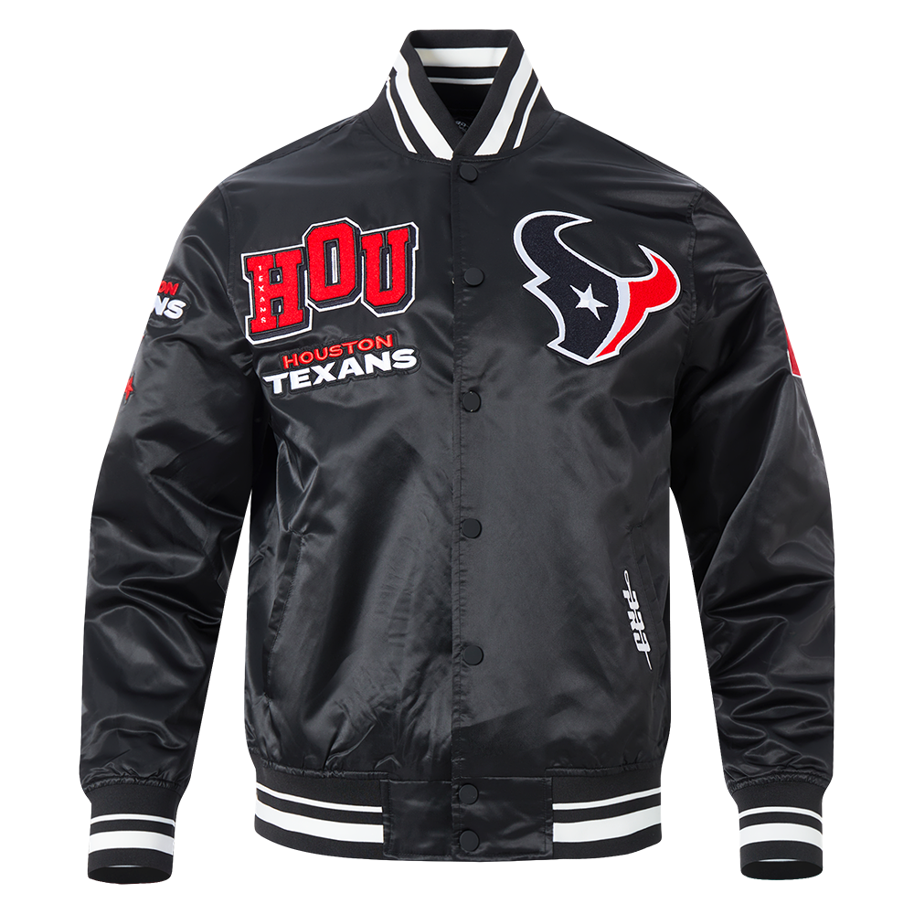 NFL HOUSTON TEXANS CLASSIC MASH UP MEN'S RIB SATIN JACKET (BLACK) – Pro ...