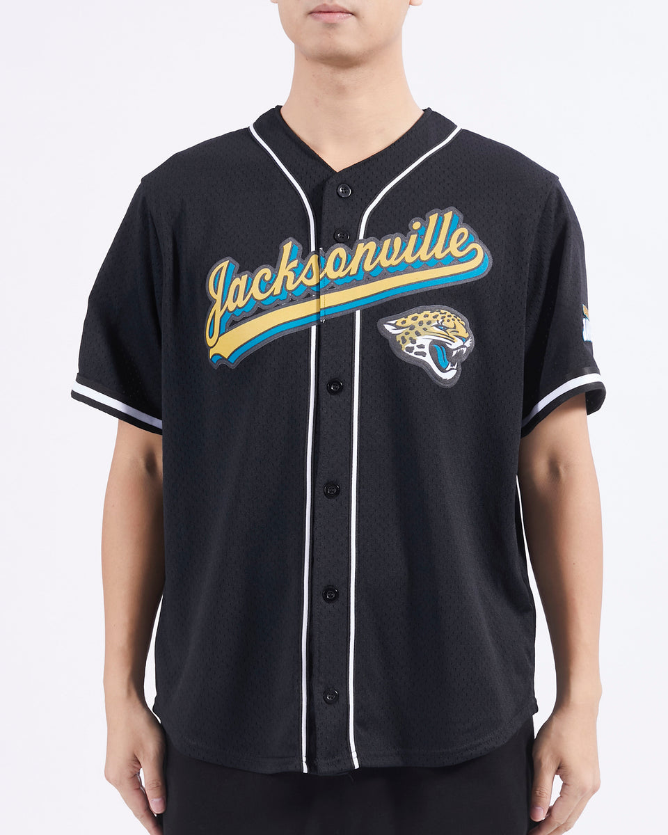 NFL JACKSONVILLE JAGUARS SCRIPT TAIL MEN'S MESH BUTTON DOWN SHIRT (BLA ...