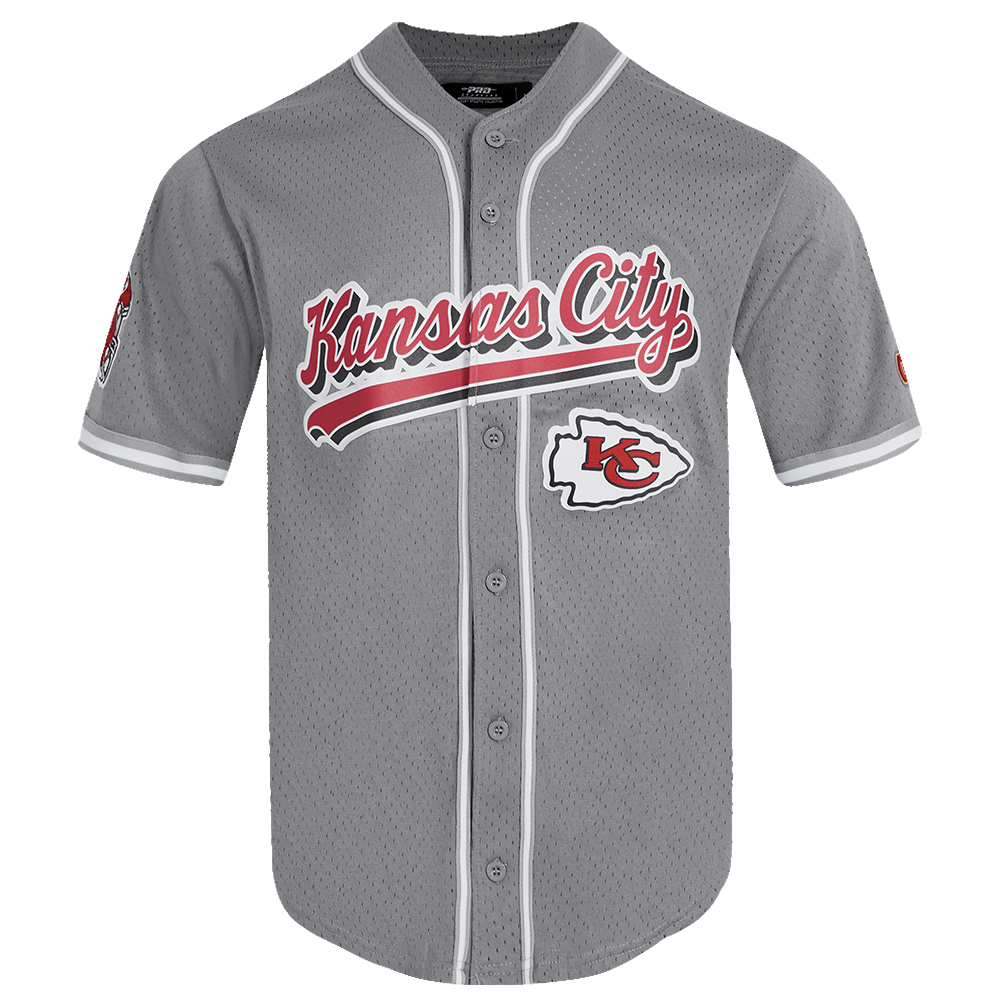 NFL KANSAS CITY CHIEFS SCRIPT TAIL MEN'S MESH BUTTON DOWN SHIRT (GRAY ...