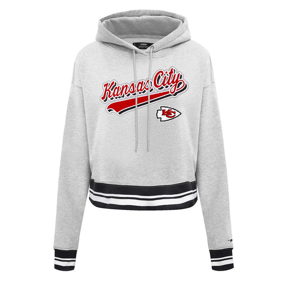 NFL KANSAS CITY CHIEFS SCRIPT TAIL WOMEN'S RIB FLEECE CROPPED PULLOVER ...