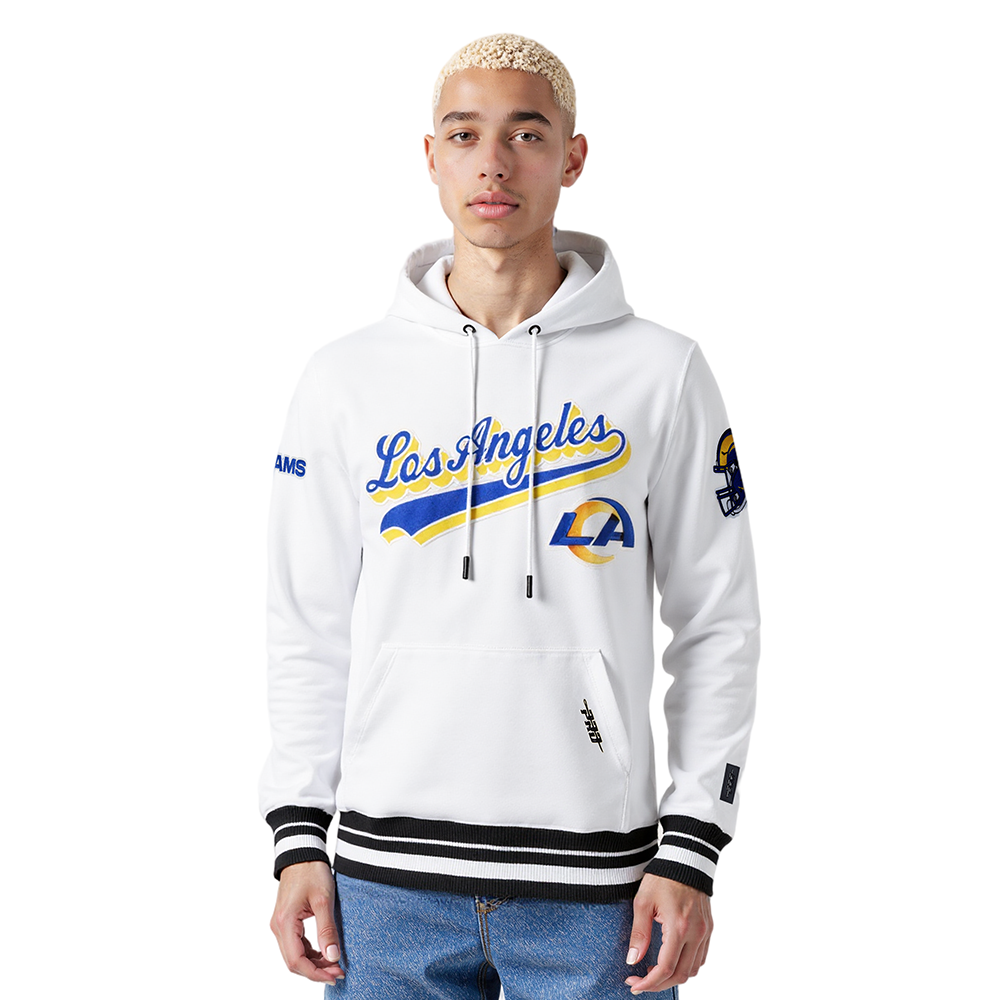NFL LOS ANGELES RAMS SCRIPT TAIL MEN'S RIB FLC PO HOODIE (WHITE/BLACK ...
