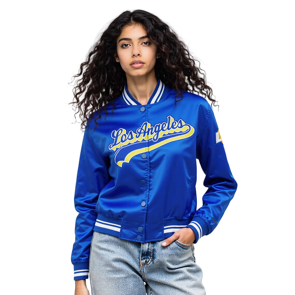 NFL LOS ANGELES RAMS SCRIPT TAIL WOMEN'S SATIN JACKET (ROYAL BLUE ...