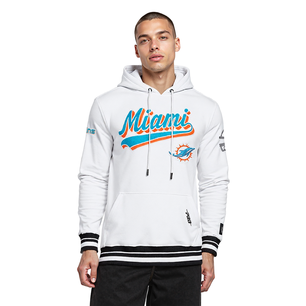 NFL MIAMI DOLPHINS SCRIPT TAIL MEN'S RIB FLC PO HOODIE (WHITE/BLACK ...