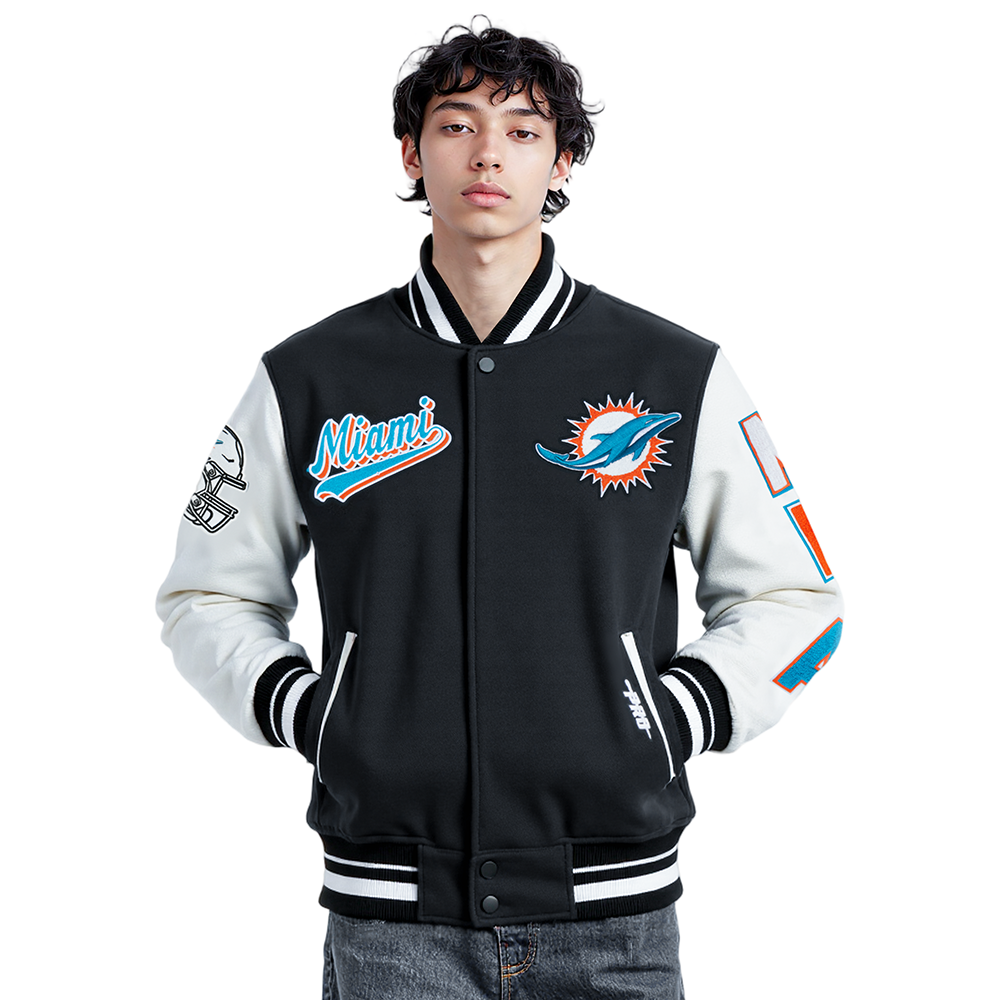 NFL MIAMI DOLPHINS SCRIPT TAIL MEN'S RIB WOOL VARSITY (BLACK/WHITE ...