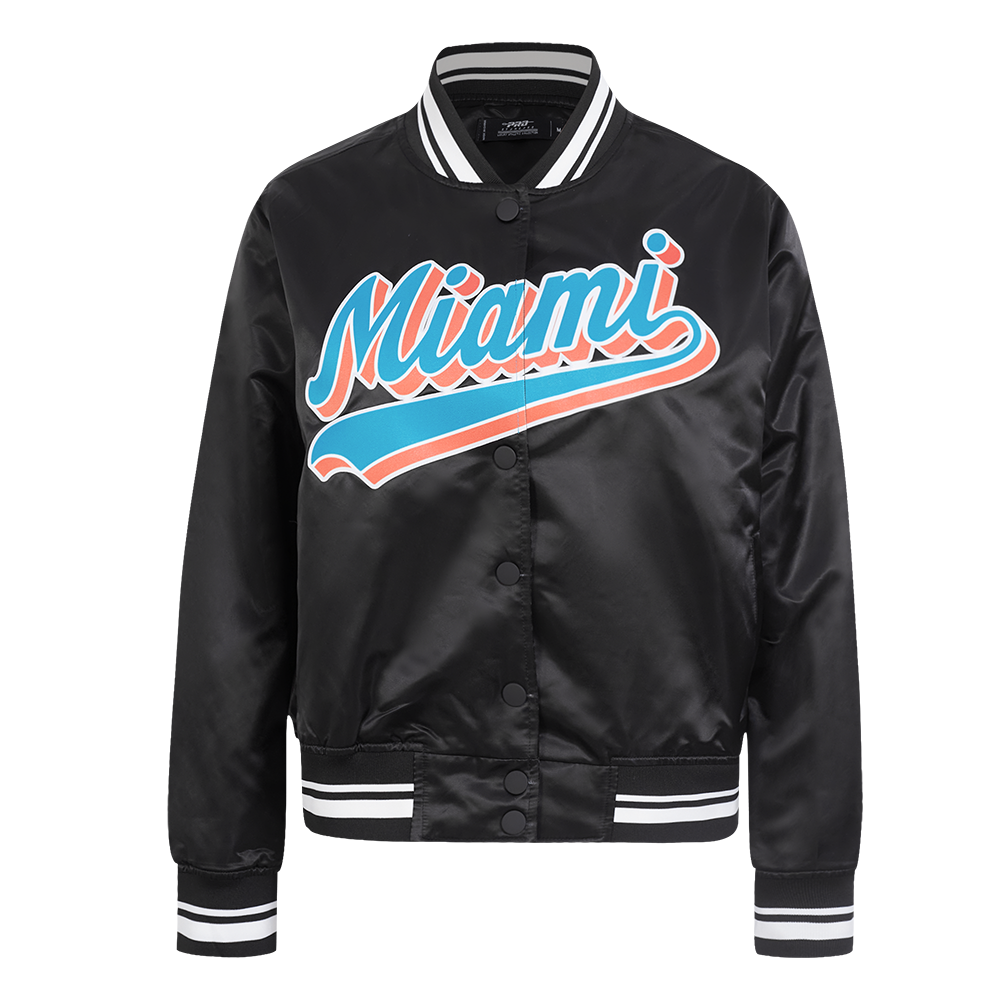 NFL MIAMI DOLPHINS SCRIPT TAIL WOMEN'S SATIN JACKET (BLACK) – Pro Standard