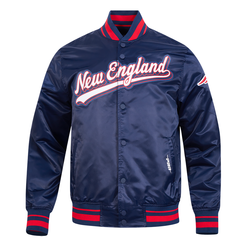 NFL NEW ENGLAND PATRIOTS SCRIPT TAIL MEN'S SATIN JACKET (MIDNIGHT NAVY ...