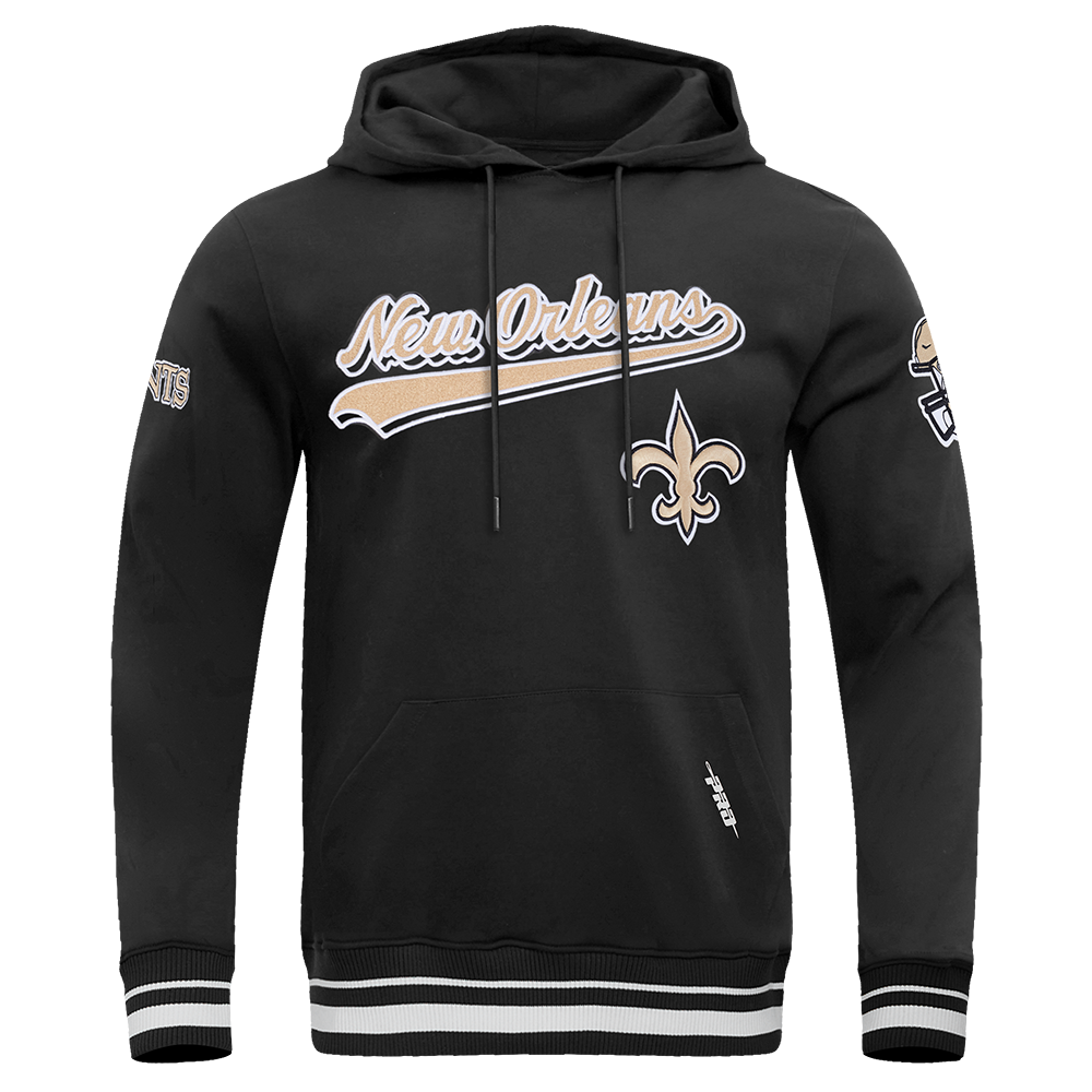NFL NEW ORLEANS SAINTS SCRIPT TAIL MEN'S RIB FLC PO HOODIE (BLACK ...