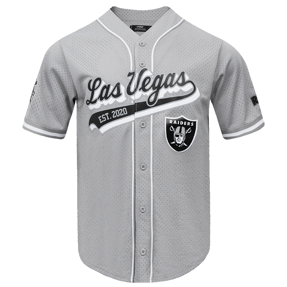 NFL LAS VEGAS RAIDERS SCRIPT TAIL MEN'S MESH BUTTON DOWN SHIRT (GRAY ...