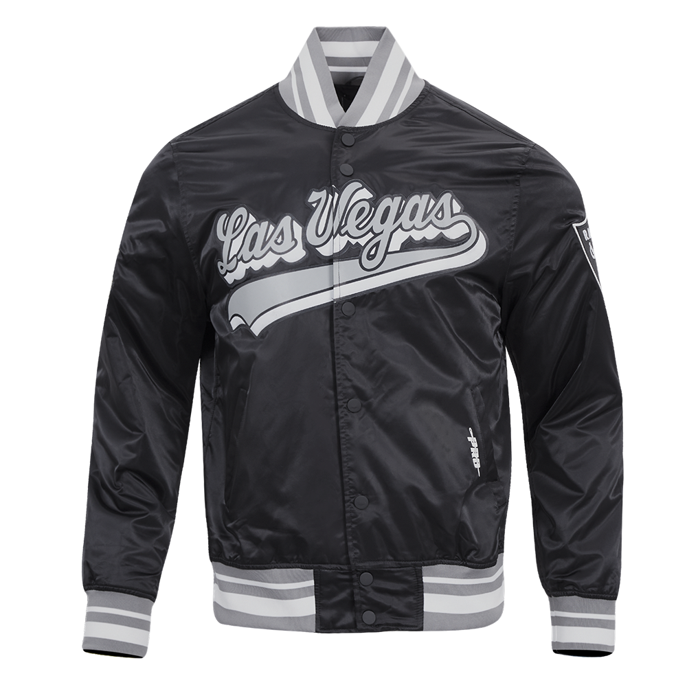 NFL LAS VEGAS RAIDERS SCRIPT TAIL MEN'S RIB SATIN JACKET (BLACK/GRAY ...