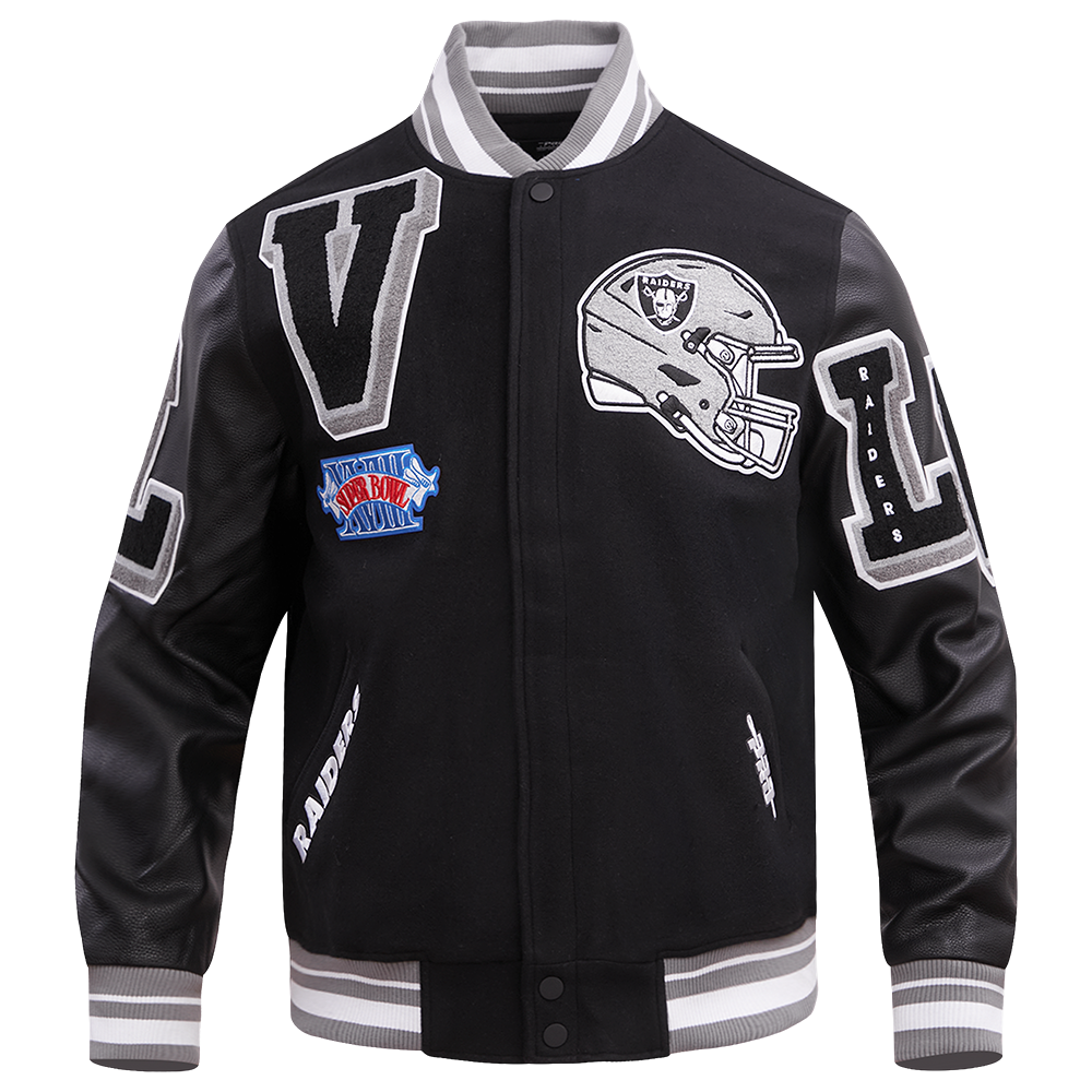 NFL LAS VEGAS RAIDERS MASHUP MEN'S RIB WOOL VARSITY JACKET (BLACK/GRAY ...