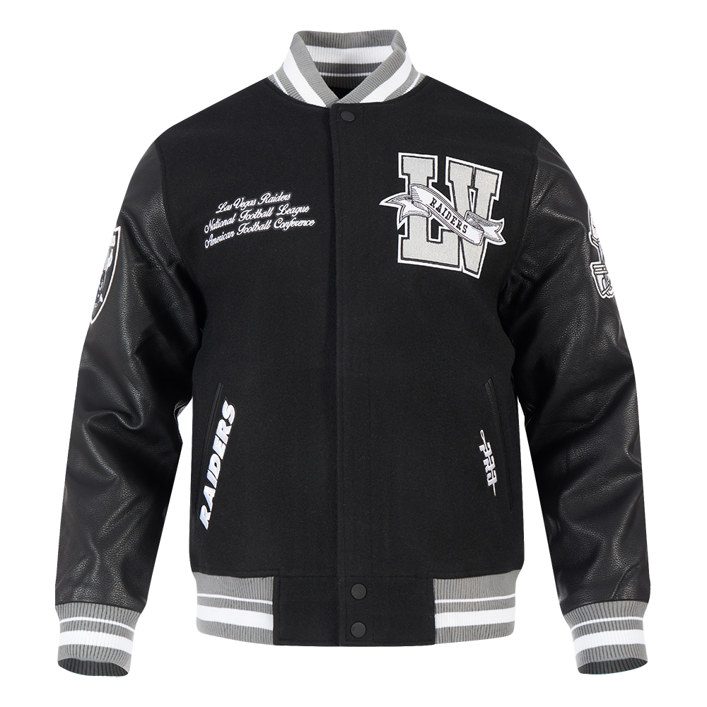 NFL LAS VEGAS RAIDERS TEAM PENNANTS MEN'S RIB WOOL VARSITY JACKET (BLA ...
