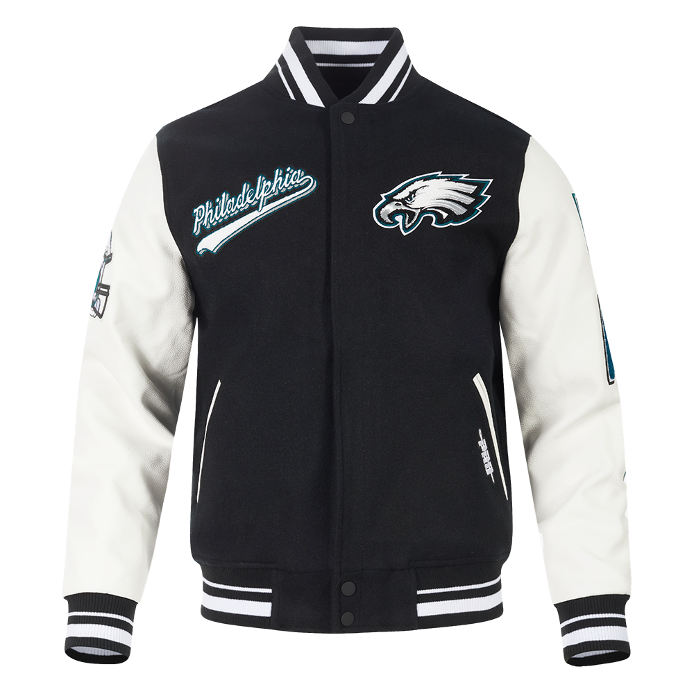 NFL PHILADELPHIA EAGLES SCRIPT TAIL MEN'S RIB WOOL VARSITY (BLACK/WHIT ...