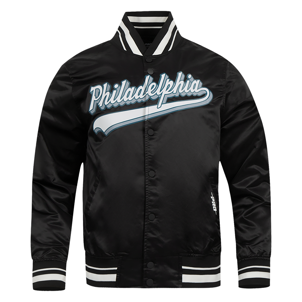 NFL PHILADELPHIA EAGLES SCRIPT TAIL MEN'S SATIN JACKET (BLACK) – Pro ...