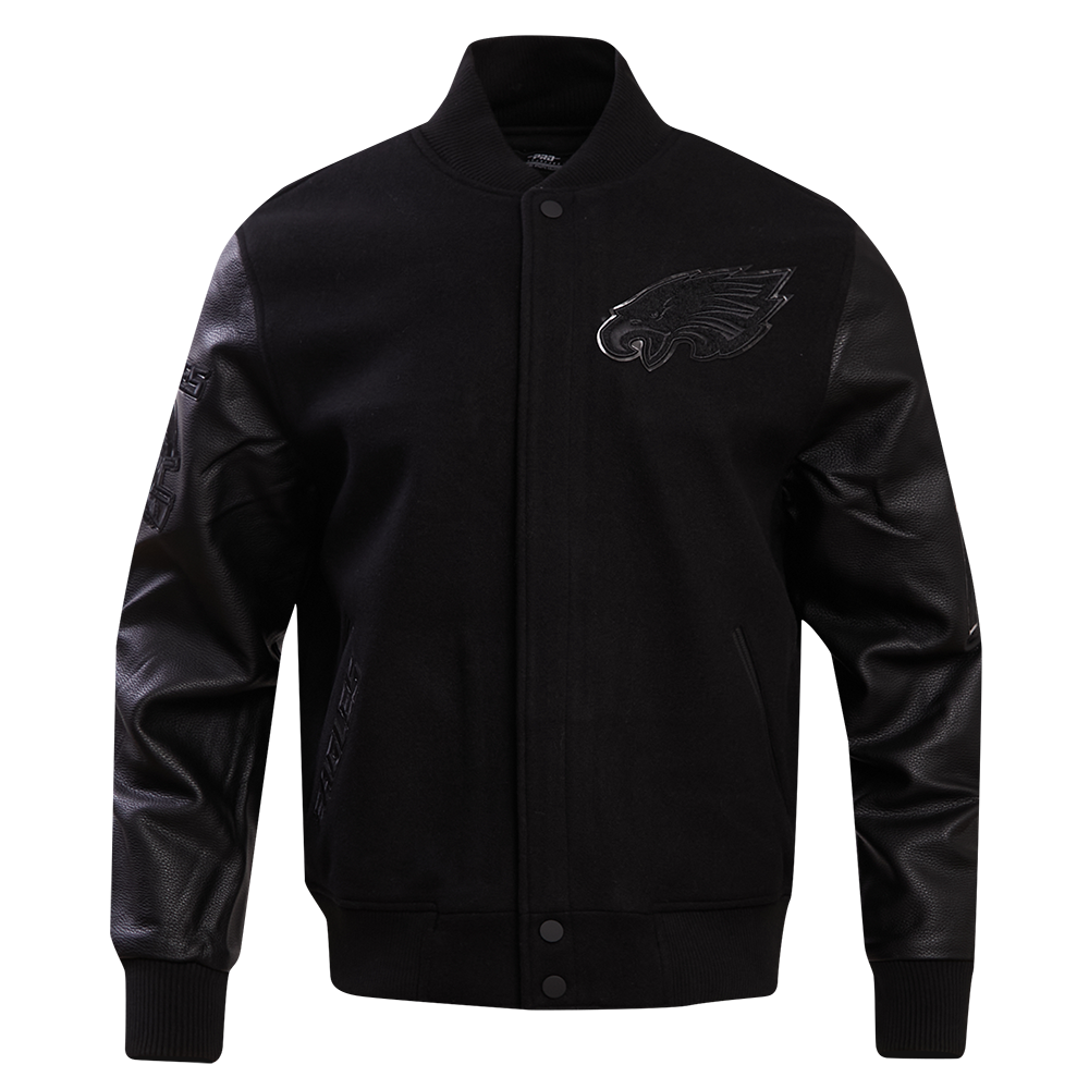 NFL PHILADELPHIA EAGLES TRIPLE BLACK MEN'S WOOL VARSITY JACKET (TRIPLE ...