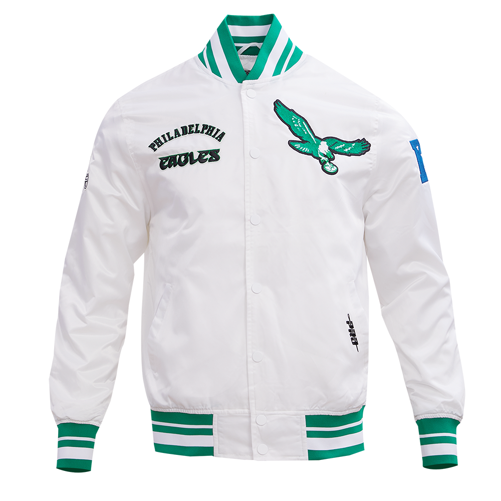 NFL PHILADELPHIA EAGLES RETRO CLASSIC MEN'S RIB SATIN JACKET (WHITE/KE ...