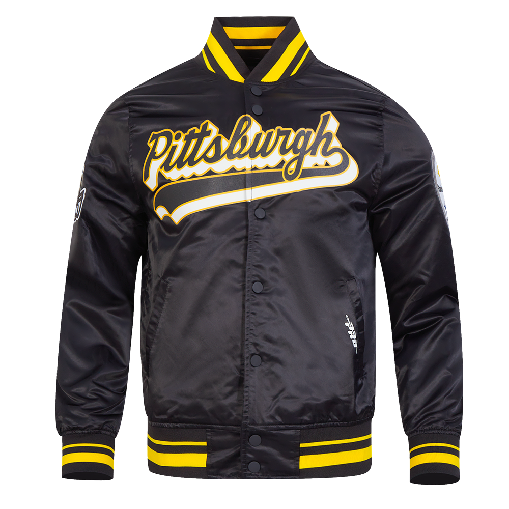 NFL PITTSBURGH STEELERS SCRIPT TAIL MEN'S SATIN JACKET (BLACK/YELLOW ...