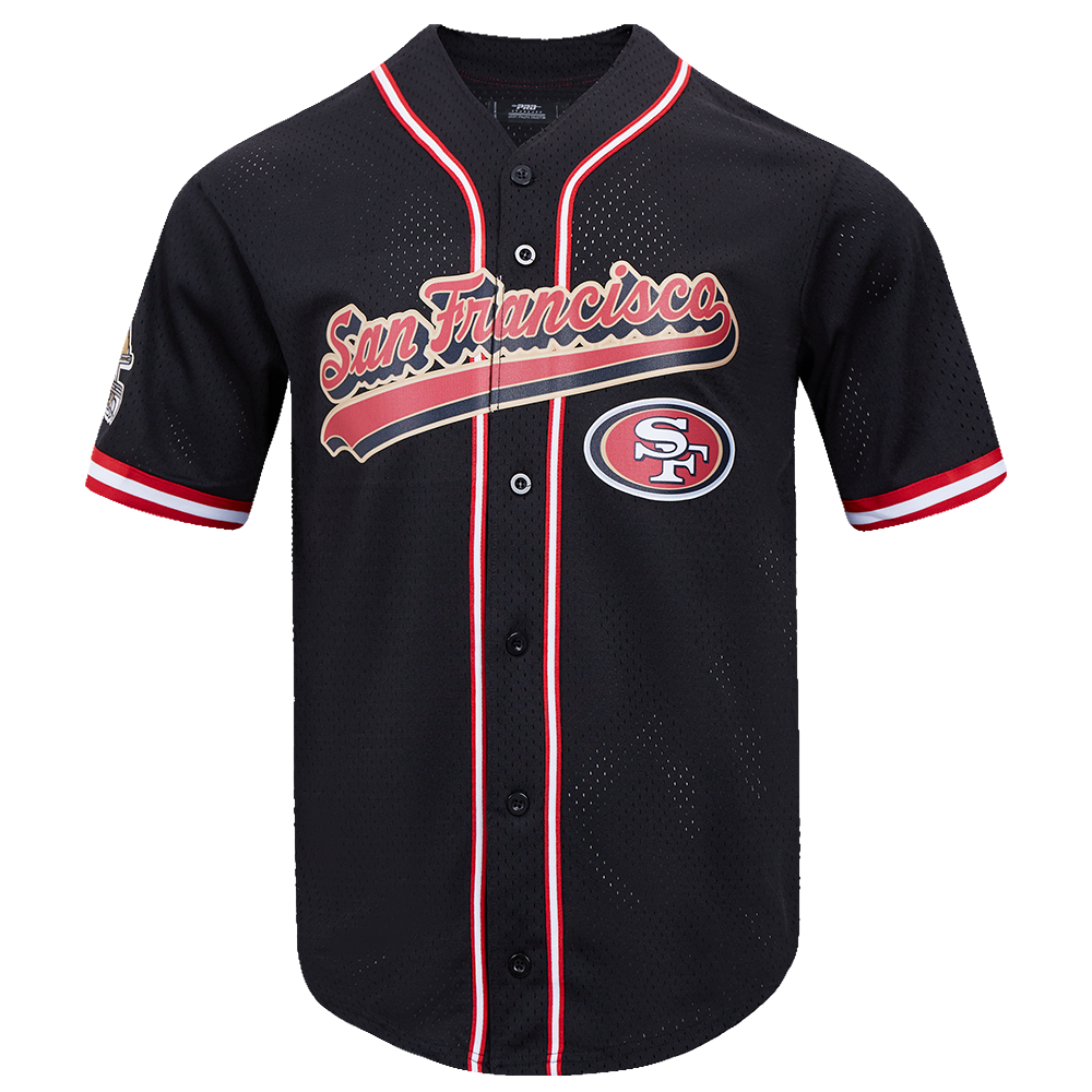 NFL SAN FRANCISCO 49ERS SCRIPT TAIL MEN'S MESH BUTTON DOWN SHIRT (BLAC ...