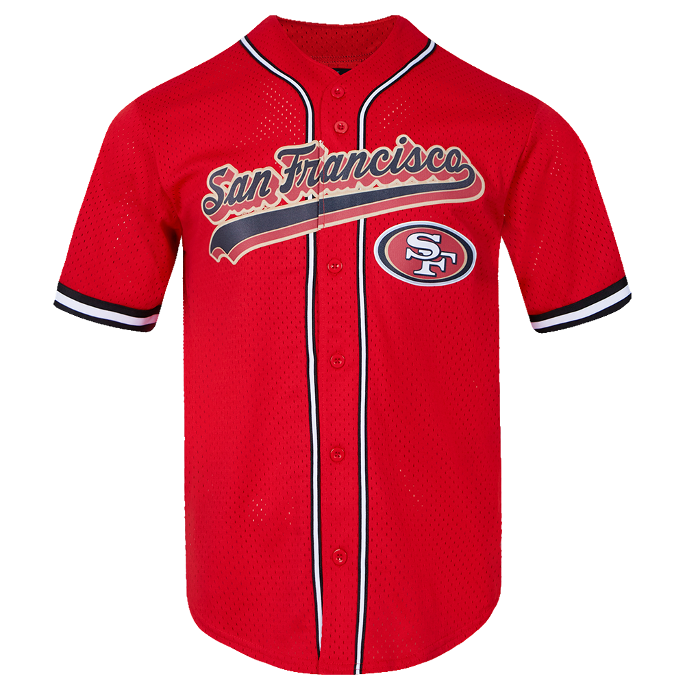 NFL SAN FRANCISCO 49ERS SCRIPT TAIL MEN'S MESH BUTTON DOWN SHIRT (RED ...