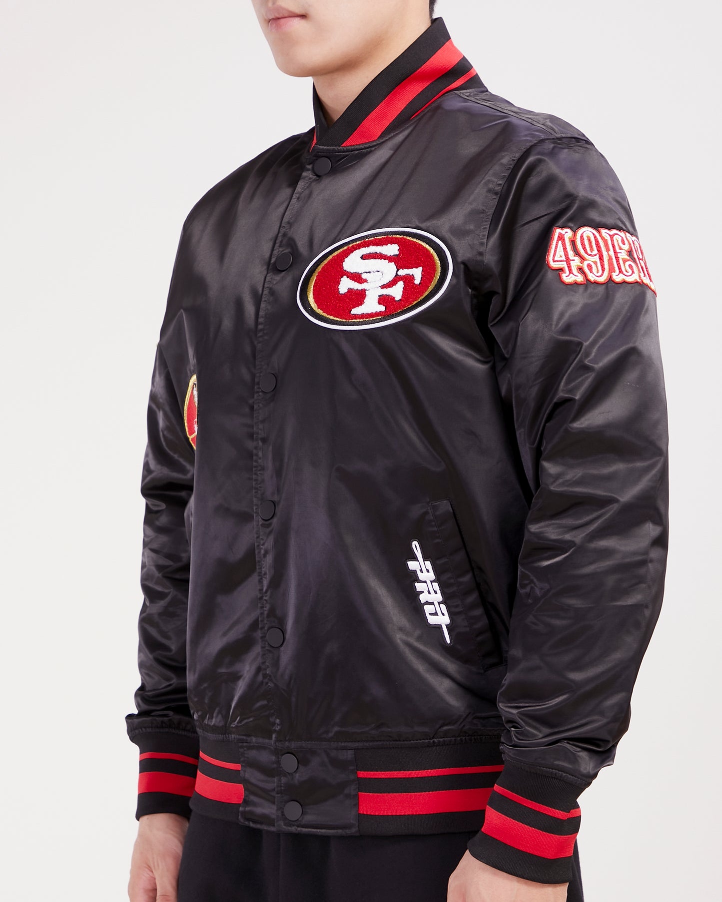 NFL SAN FRANCISCO 49ERS OLD ENGLISH MEN'S RIB SATIN JACKET (BLACK/RED ...