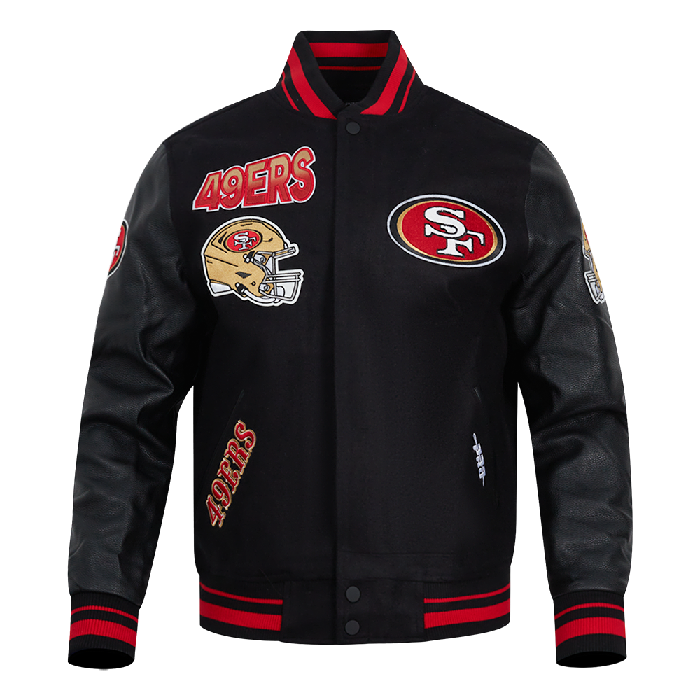 NFL SAN FRANCISCO 49ERS TURN IT UP MEN'S RIB WOOL VARSITY JACKET (BLAC ...