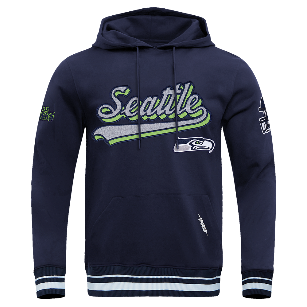 NFL SEATTLE SEAHAWKS SCRIPT TAIL MEN'S RIB FLC PO HOODIE (MIDNIGHT NAV ...
