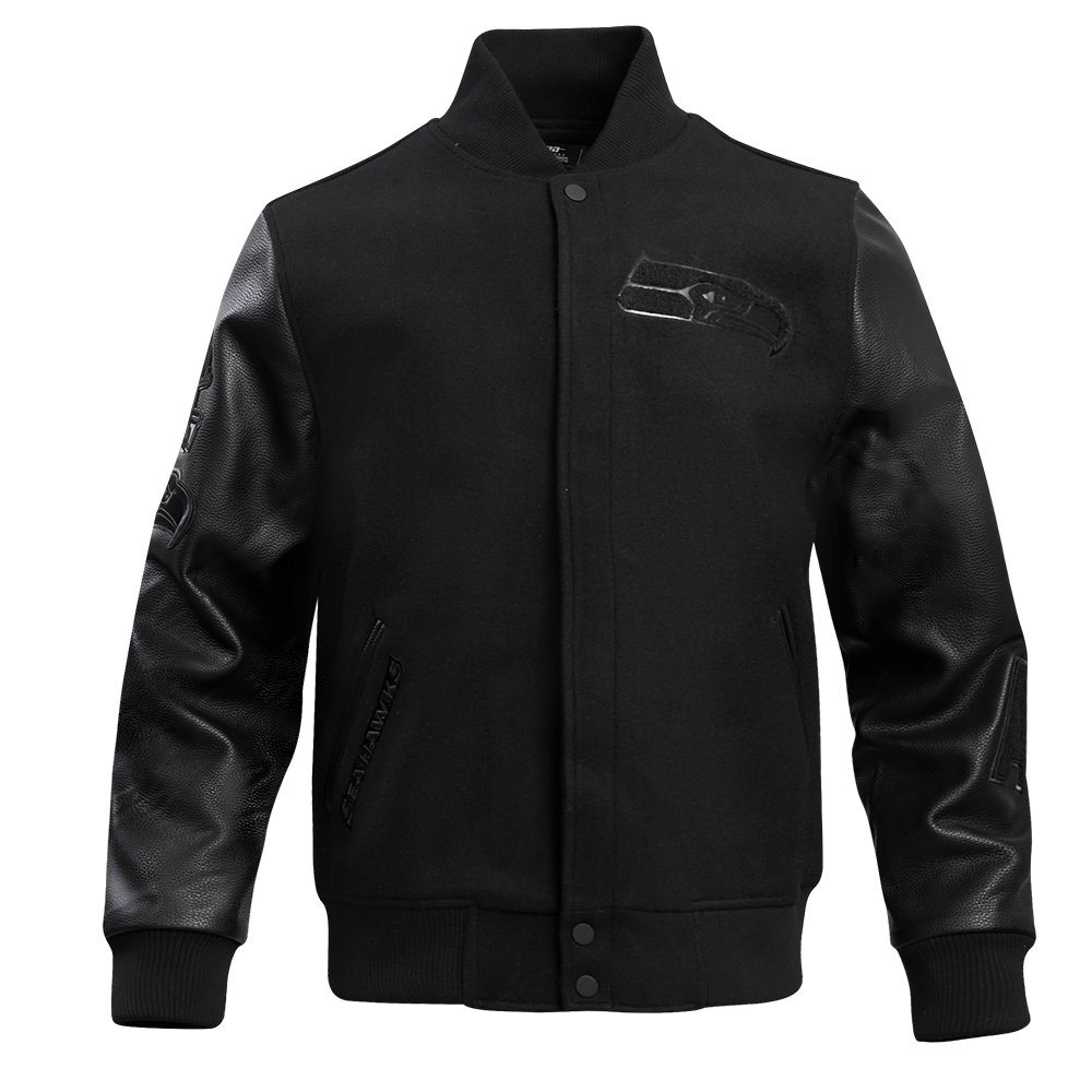 NFL SEATTLE SEAHAWKS TRIPLE BLACK MEN'S WOOL VARSITY JACKET (TRIPLE BL ...