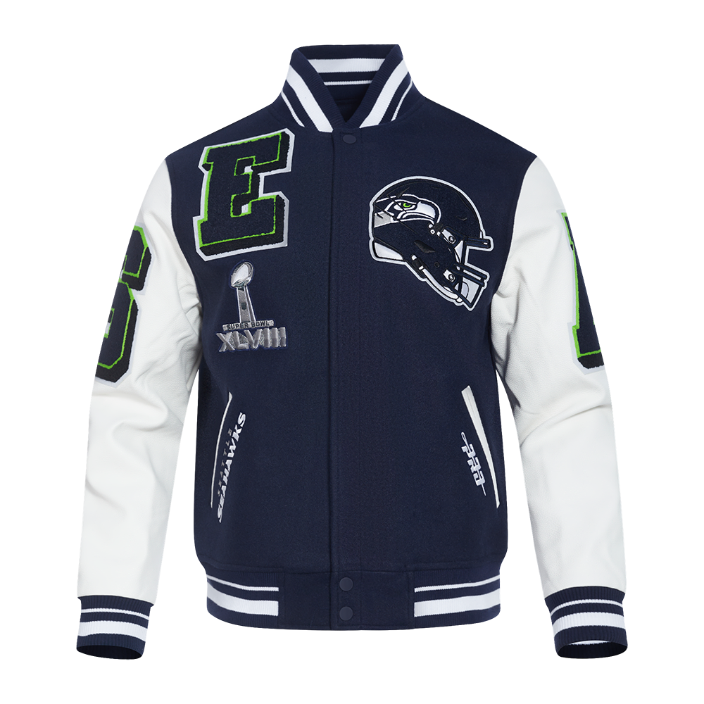 NFL SEATTLE SEAHAWKS MASHUP MEN'S RIB WOOL VARSITY JACKET (MIDNIGHT NA ...
