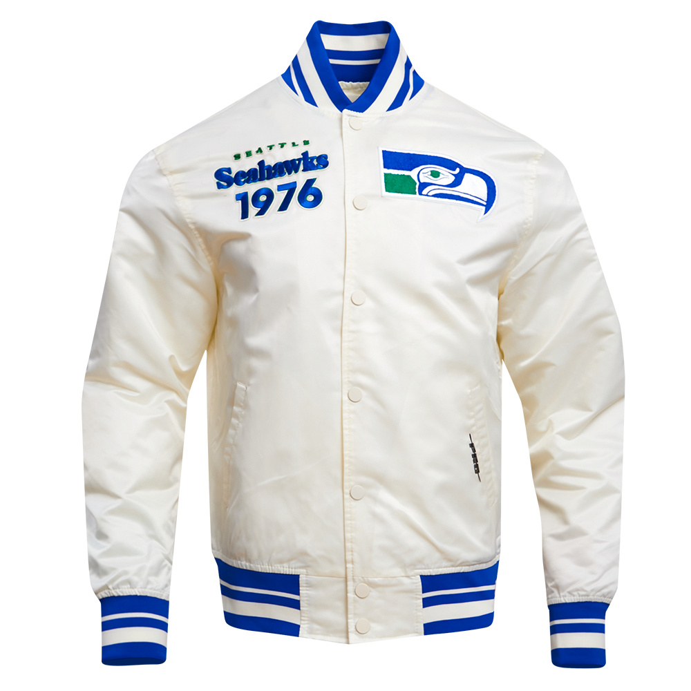 NFL SEATTLE SEAHAWKS RETRO CLASSIC MEN'S RIB SATIN JACKET (EGGSHELL/ R ...