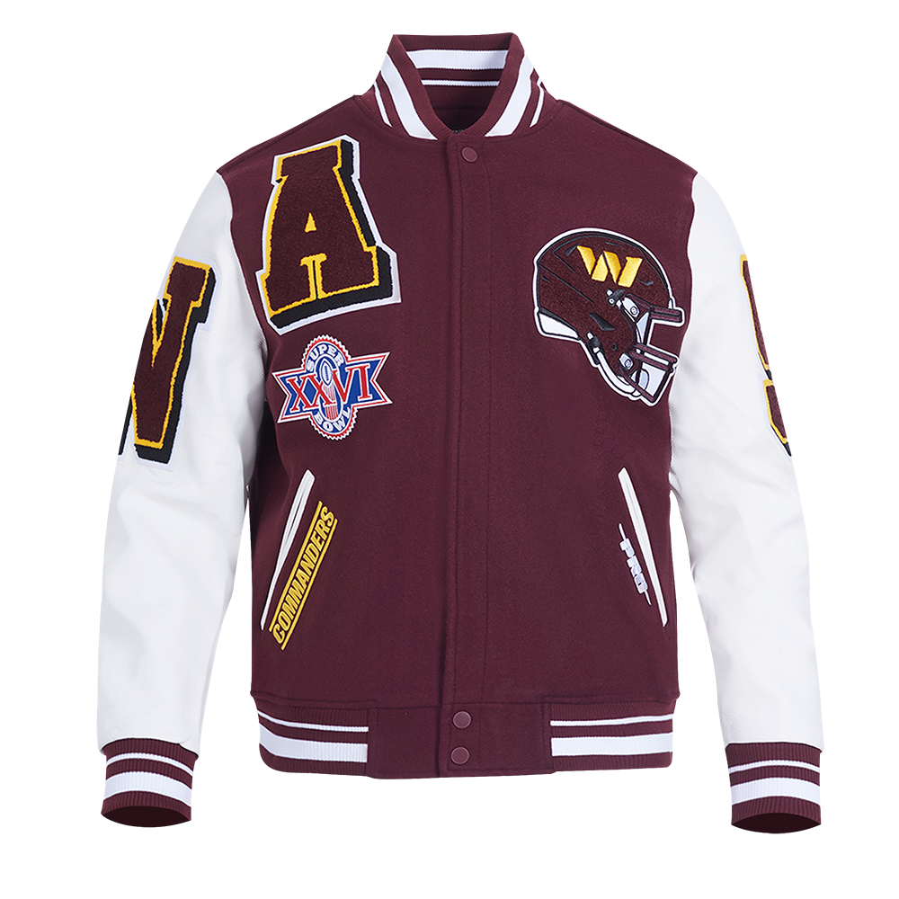 NFL WASHINGTON COMMANDERS MASHUP MEN'S RIB WOOL VARSITY JACKET (WINE/W ...