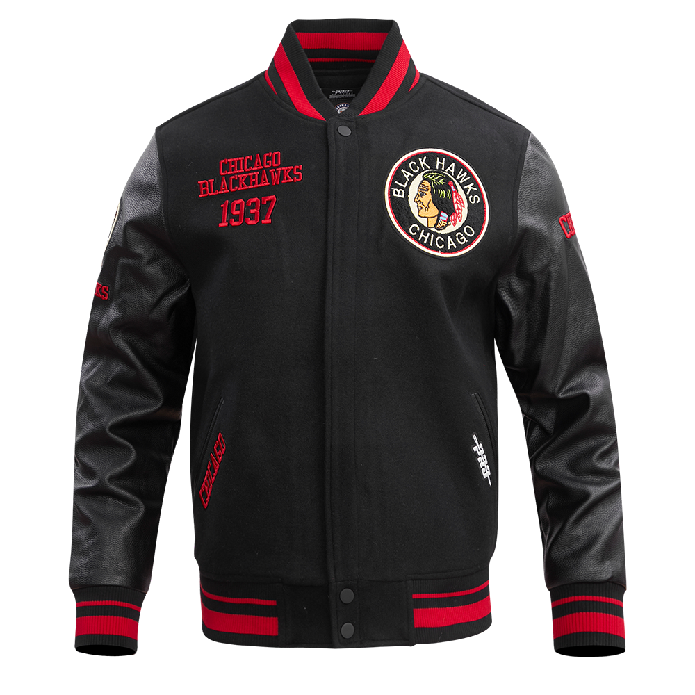 NHL CHICAGO BLACKHAWKS RETRO CLASSIC MEN'S RIB WOOL VARSITY JACKET (BL ...