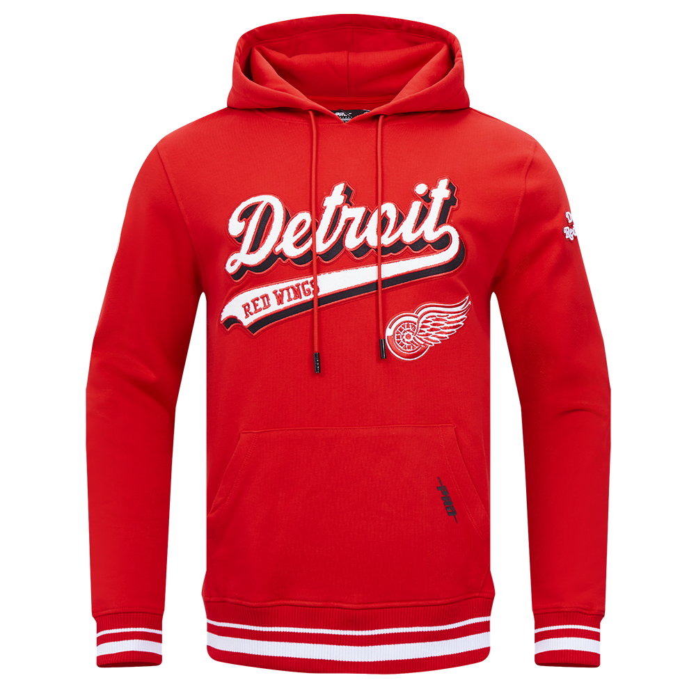 NHL DETROIT RED WINGS SCRIPT TAIL MEN'S RIB FLEECE PULLOVER HOODIE (RE ...