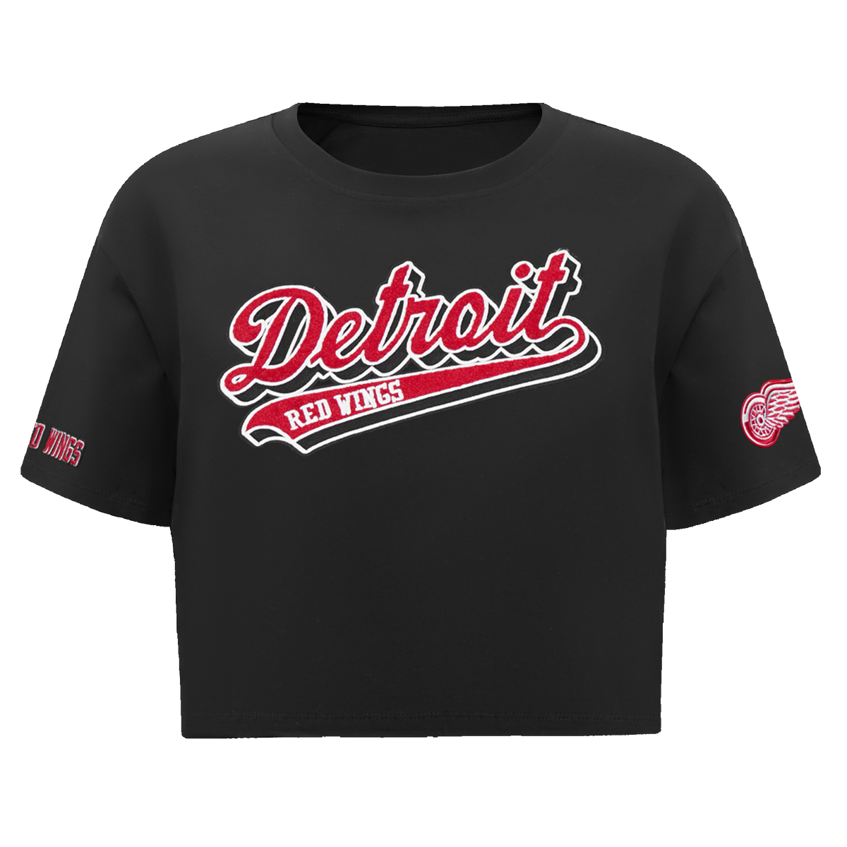 NHL DETROIT RED WINGS SCRIPT TAIL WOMEN'S SINGLE JERSEY BOXY TEE (BLAC ...