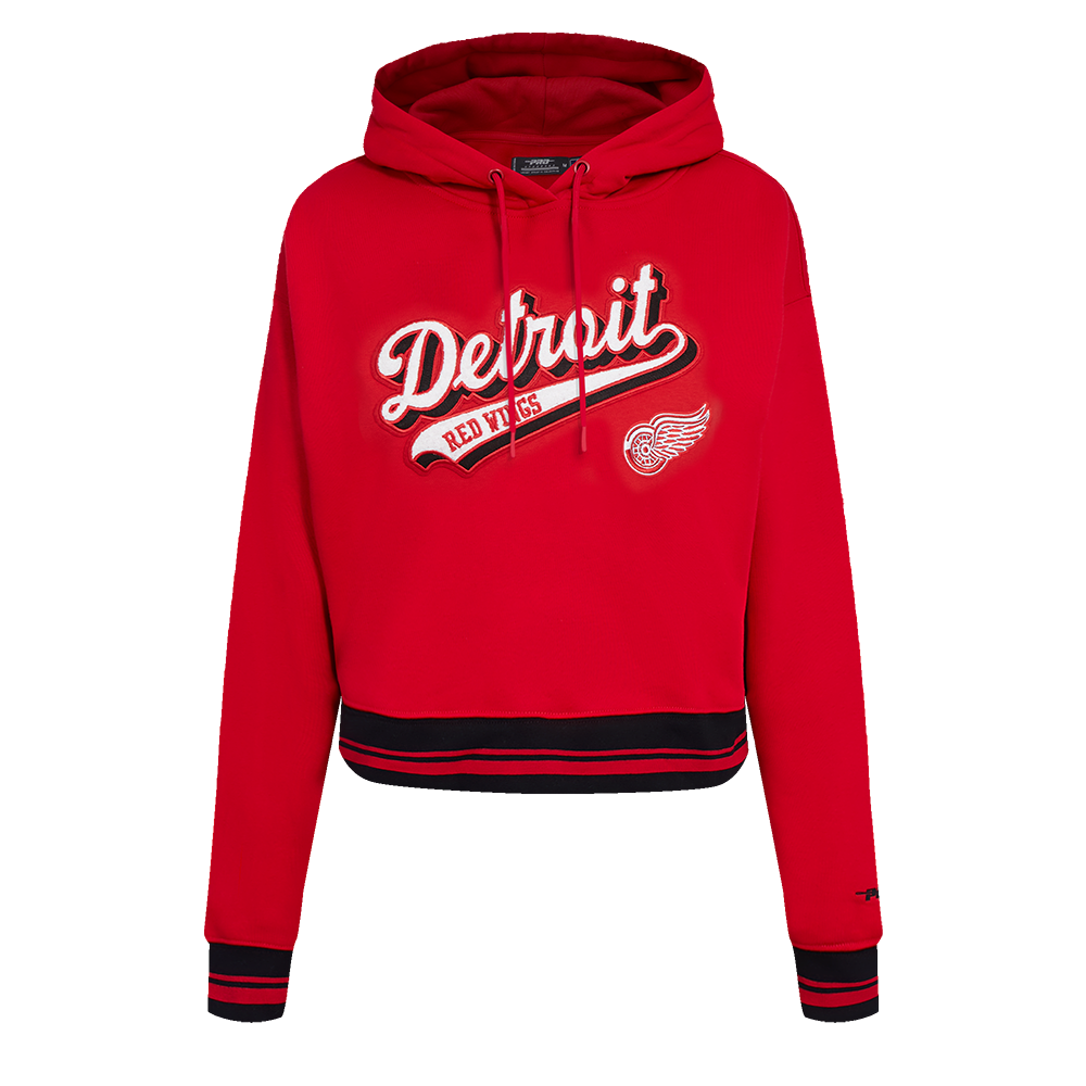 NHL DETROIT RED WINGS SCRIPT TAIL WOMEN'S RIB FLEECE CROPPED PULLOVER ...
