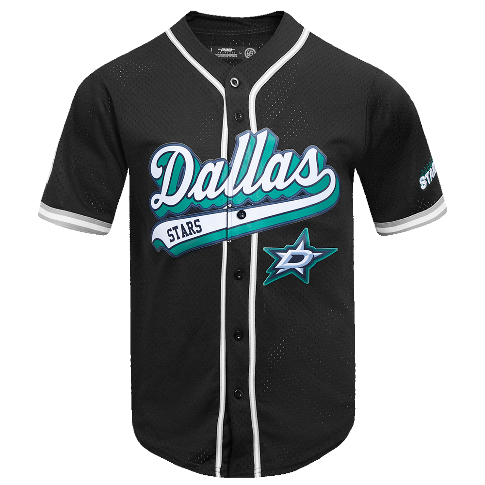 NHL DALLAS STARS SCRIPT TAIL MEN'S MESH BUTTON DOWN SHIRT (BLACK/GRAY ...