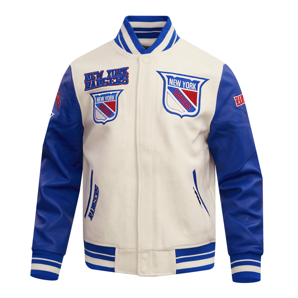 NHL NEW YORK RANGERS RETRO CLASSIC MEN'S RIB WOOL VARSITY JAC (EGGSHEL ...